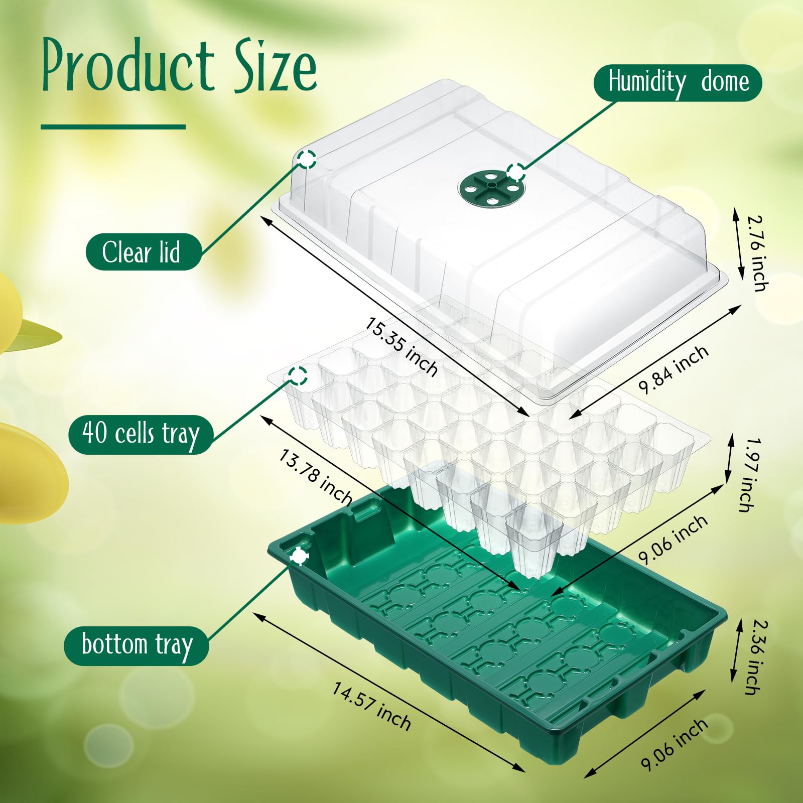 Hoolerry Seed Starter Tray 40 Cells Seed Starter Kit with Humidity Dome and Base Propagation Tray Plant Germination Trays Greenhouse Mini Propagator Station for Seeds Growing (Green,20 Pcs)