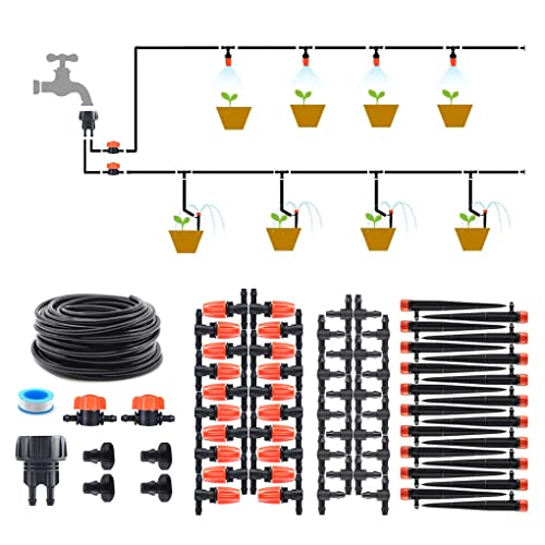 TALEGEN Drip Irrigation System, Drip Irrigation Kit, 66FT 1/4" Blank Distribution Tubing Garden Watering System/Micro DIY Water Saving Automatic Irrigation Set Adjustable Misting Nozzle Emitters for Garden Greenhouse Flower Bed Patio Lawn
