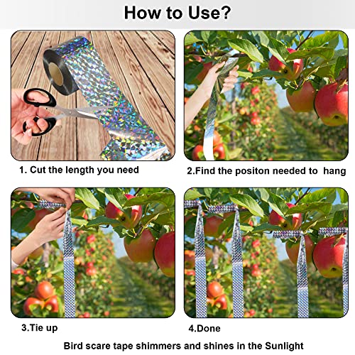 ASPECTEK Bird Repellent Reflective Scare Tape,Wide-width 5cm x 60m Pest Control Dual-Sided Deterrent Tape for Pigeons, Grackles, Woodpeckers, Geese, Herons, Blackbirds & More