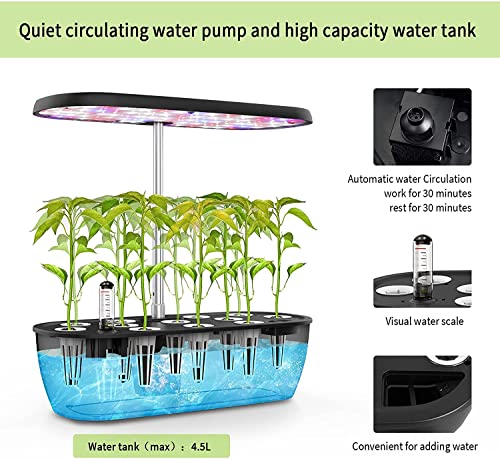 Diivoo Indoor Herb Garden, 12 Pods Hydroponics Growing System with Grow Light, Smart Garden Planter for Family Home Kitchen, Automatic Cycle Timer Germination Kit, Height Adjustable