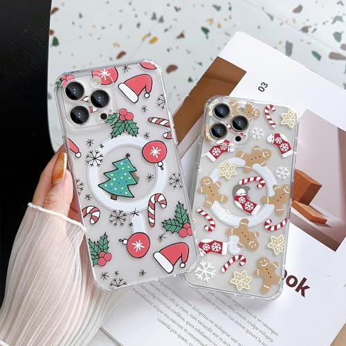 Skyseaco for iPhone 13 Pro Max Case Compatible with MagSafe, Christmas Candy Elk Christmas Tree Pattern, Full Camera Lens Protective Soft and Hard PC Shockproof Case - Christmas Style 01 / Clear