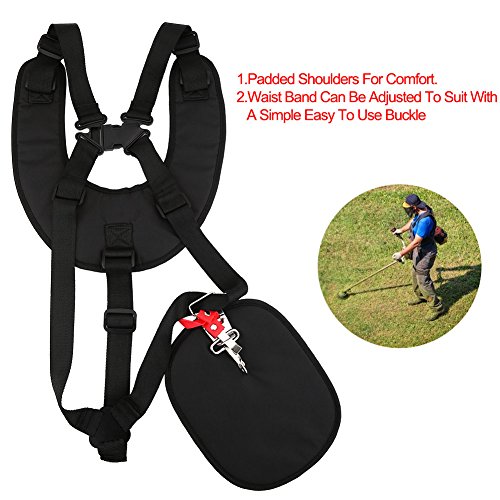 Yosoo Adjustable Lawn Mower Double Shoulder Strap Professional Mower Nylon Belt for Brush Cutter Garden Lawn Black