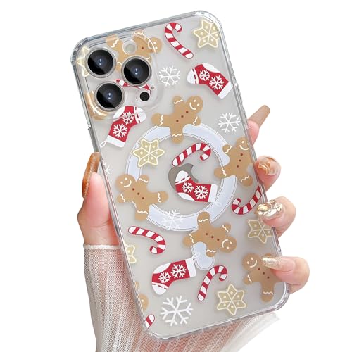 Skyseaco for iPhone 13 Pro Max Case Compatible with MagSafe, Christmas Candy Elk Christmas Tree Pattern, Full Camera Lens Protective Soft and Hard PC Shockproof Case - Christmas Style 01 / Clear