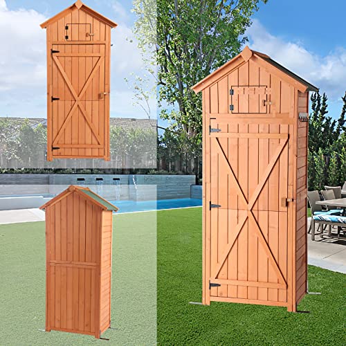 LVUYOYO Garden Storage Shed - Outdoor Wooden Storage Cabinet with Lockable Doors - Backyard Utility Tools Organizer Racks Shelves for Patio, Backyard, Garden, Lawn