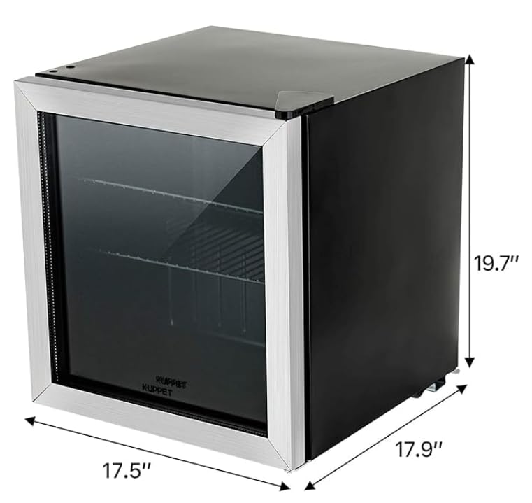 muhub 65 Can Beverage Cooler and Refrigerator, Mini Fridge with Glass Door and Adjustable Removable Shelves,Stainless Steel, for Home, Office or Bar(1.6 Cu.Ft.)