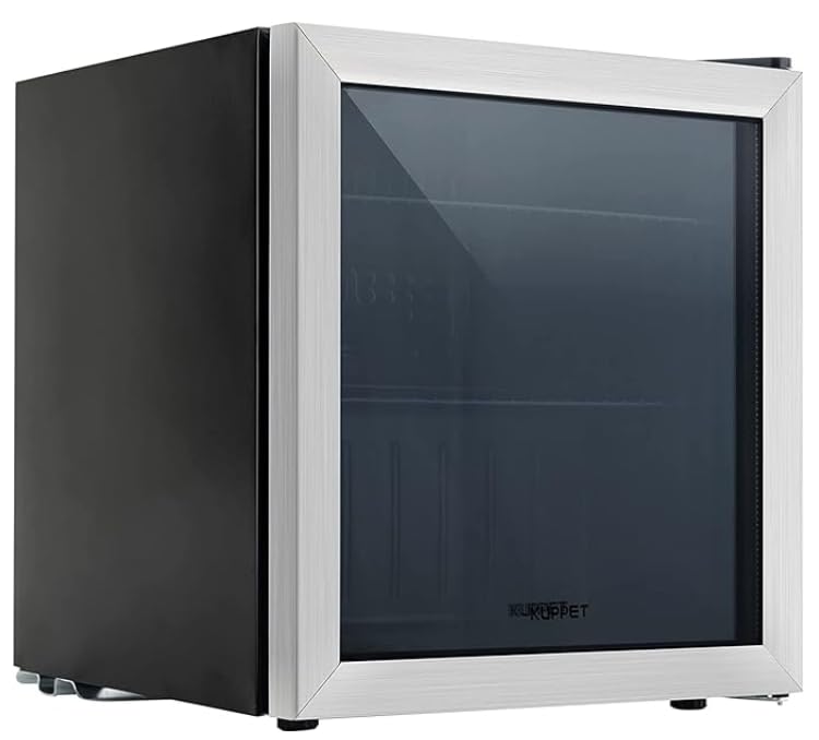 muhub 65 Can Beverage Cooler and Refrigerator, Mini Fridge with Glass Door and Adjustable Removable Shelves,Stainless Steel, for Home, Office or Bar(1.6 Cu.Ft.)