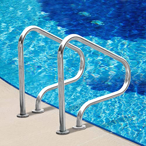 Antourlamm Outdoor Pool Handrail, Stainless Steel Rustproof Swimming Pool Railing Ergonomics Curved Design, Floor Mounting for Garden Backyard Water Parks