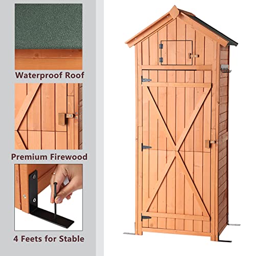 LVUYOYO Garden Storage Shed - Outdoor Wooden Storage Cabinet with Lockable Doors - Backyard Utility Tools Organizer Racks Shelves for Patio, Backyard, Garden, Lawn