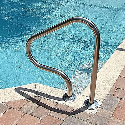Antourlamm Outdoor Pool Handrail, Stainless Steel Rustproof Swimming Pool Railing Ergonomics Curved Design, Floor Mounting for Garden Backyard Water Parks