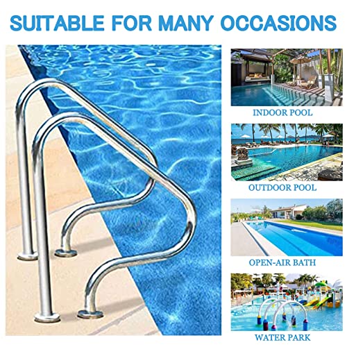 Antourlamm Outdoor Pool Handrail, Stainless Steel Rustproof Swimming Pool Railing Ergonomics Curved Design, Floor Mounting for Garden Backyard Water Parks