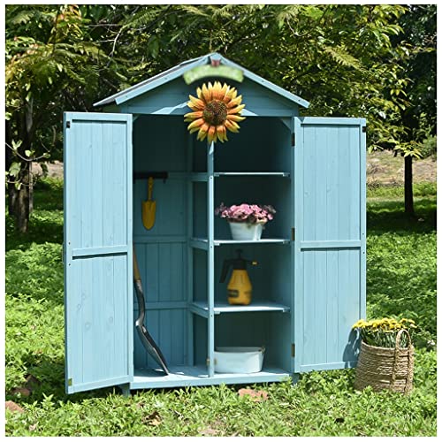 Wooden Garden Shed Organizer, Outdoor Storage Cabinet, Tool Shed with Double Doors, for Garden and Yard (Color : Blue, Size : 98x58x170cm)