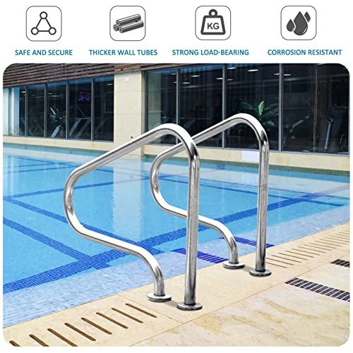 Antourlamm Outdoor Pool Handrail, Stainless Steel Rustproof Swimming Pool Railing Ergonomics Curved Design, Floor Mounting for Garden Backyard Water Parks