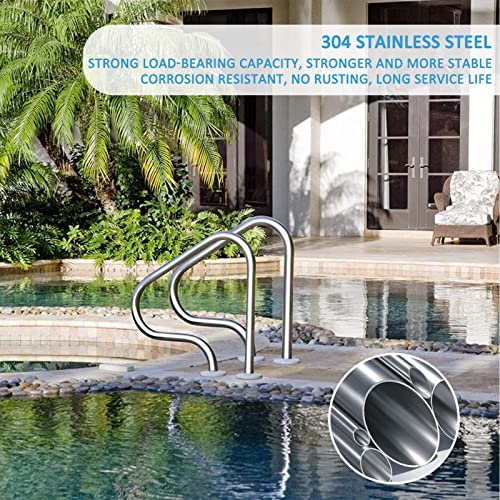 Antourlamm Outdoor Pool Handrail, Stainless Steel Rustproof Swimming Pool Railing Ergonomics Curved Design, Floor Mounting for Garden Backyard Water Parks