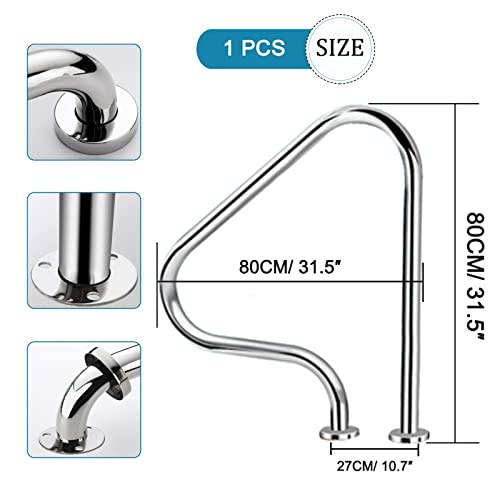 Antourlamm Outdoor Pool Handrail, Stainless Steel Rustproof Swimming Pool Railing Ergonomics Curved Design, Floor Mounting for Garden Backyard Water Parks