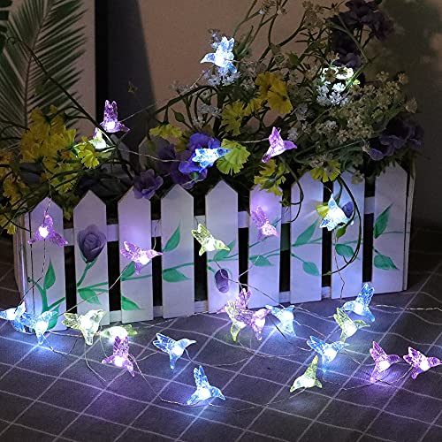 TOMBABY 15.8ft Solar 1.18" H Hummingbird 30 LED Cold White String Lights for Garden Yard Patio Party Outdoor Decoration