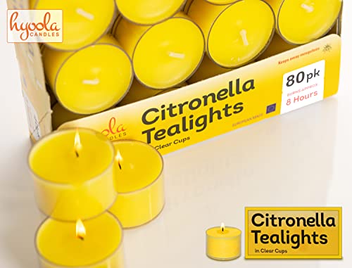Tealight Citronella Candles Outdoor - 8 Hour Burn Time - Indoor and Outdoor Mosquito, Insect and Bug Repellent Citronella Candle - Natural Fresh Scent – Decorative in Clear Cup - 80 Pack