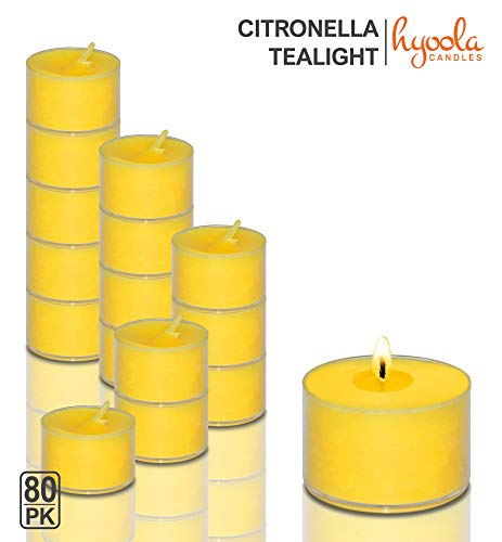 Tealight Citronella Candles Outdoor - 8 Hour Burn Time - Indoor and Outdoor Mosquito, Insect and Bug Repellent Citronella Candle - Natural Fresh Scent – Decorative in Clear Cup - 80 Pack