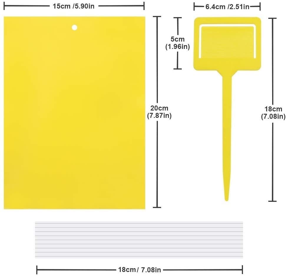 Gideal 10-Pack Dual-Sided Yellow Sticky Traps for Flying Plant Insect Such as Fungus Gnats, Whiteflies, Aphids, Leafminers,Thrips - (6x8 Inches, Included 10pcs Twist Ties)