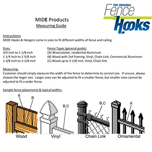 MIDE Products Aluminum Slip-on Fence Hooks, Fits 1-1/4 Inch to 1-5/8 Inch Thick Fences, 10" Long, Black