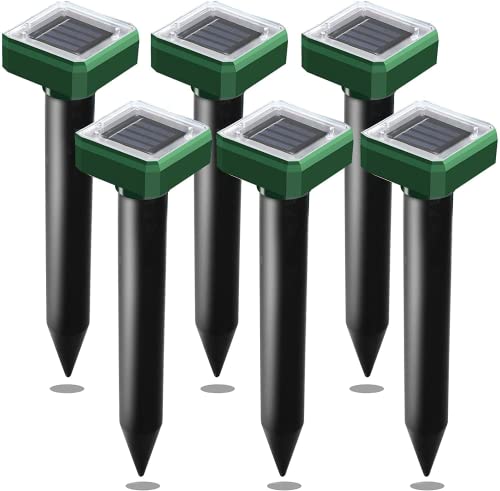 Solar Mole Repellent, Waterproof Ultrasonic Mole Repellent Chipmunk Repellent Outdoor, Gopher Sonic Repellent for Rodent Groundhog Chipmunk Gopher Repeller, Burrowing Gopher Control