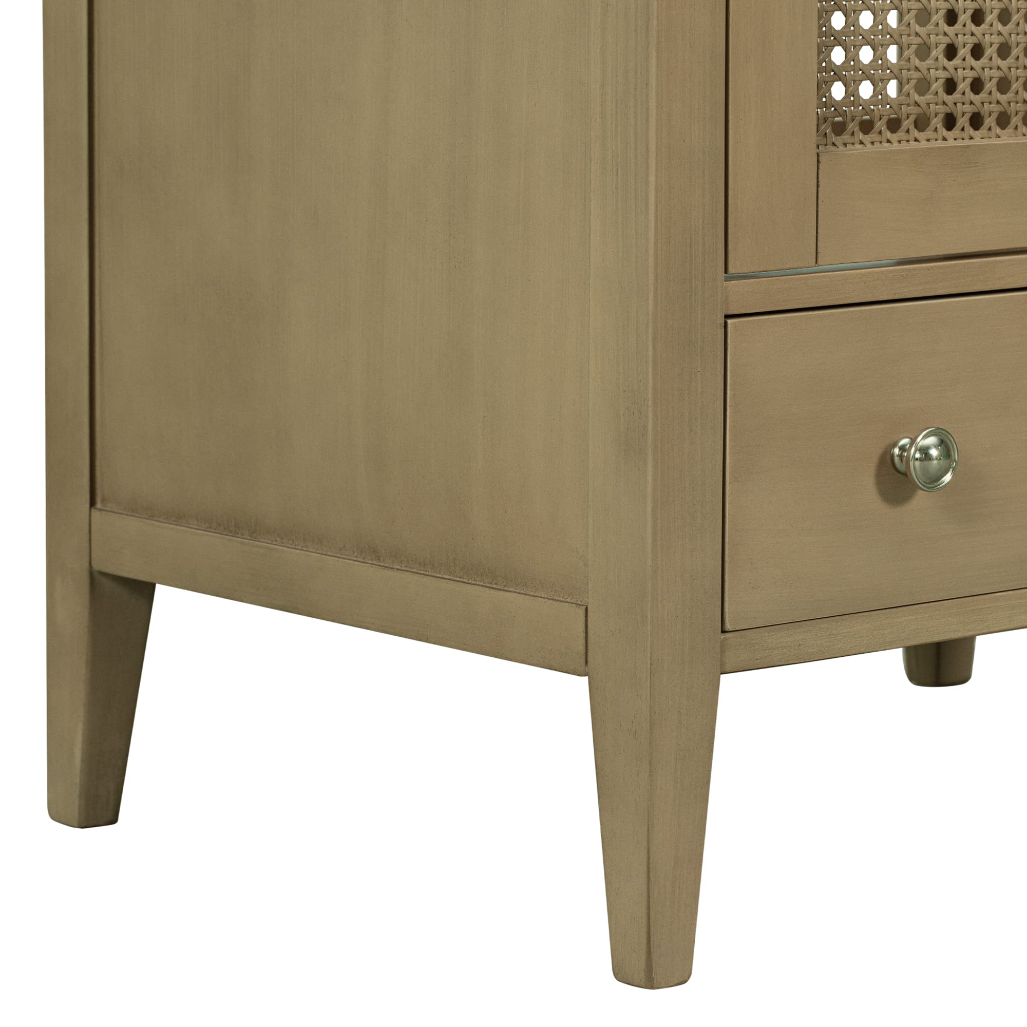PULLAFUN 24" Bathroom Vanity Without Sink, Base Only, Rattan Cabinet with Doors and Drawer, Solid Frame and MDF Board, Natural