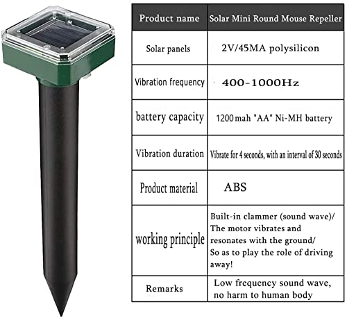 Solar Mole Repellent, Waterproof Ultrasonic Mole Repellent Chipmunk Repellent Outdoor, Gopher Sonic Repellent for Rodent Groundhog Chipmunk Gopher Repeller, Burrowing Gopher Control