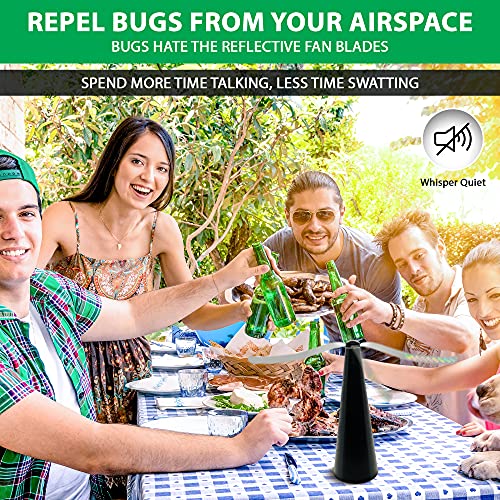 Fly Away - 2 Pack Outdoor Fly Repellent Fan, Outside or Inside Table use, Restaurant, Barbeque, Events, Deter Flies, Wasps, Bees, Other Moscas and Bugs Away, Battery Operated, Tabletop, Hanging Hook.