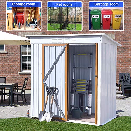 EMKK 5 X 3 Ft Outdoor Storage Shed, Galvanized Metal Garden Shed with Lockable Doors, Tool Storage Shed for Patio Lawn Backyard Trash Cans,Metal Sheds Outdoor Storage for Backyard Garden Patio Lawn