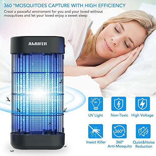 AMUFER Bug Zapper Indoor,Electric Mosquito Zapper with 16W UV Light,4000V Powerful Electric Shock Mosquito Trap, Fly Zapper(Black)