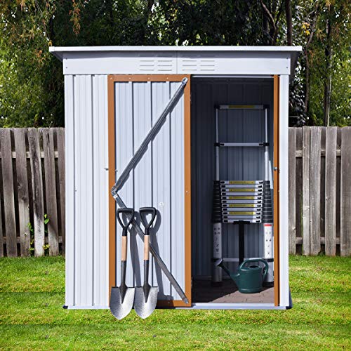EMKK 5 X 3 Ft Outdoor Storage Shed, Galvanized Metal Garden Shed with Lockable Doors, Tool Storage Shed for Patio Lawn Backyard Trash Cans,Metal Sheds Outdoor Storage for Backyard Garden Patio Lawn
