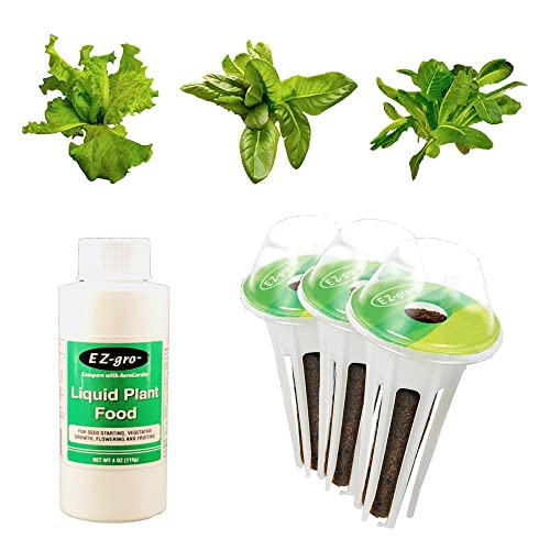 EZ-gro Heirloom Salad Greens Seed Pod Kit (3 Pod) - Compatible with Aerogarden Seed Pod Kit - Pre-Seeded Seed Pods for Hydroponic Garden - 4 oz Hydroponic Nutrients for Smart Garden