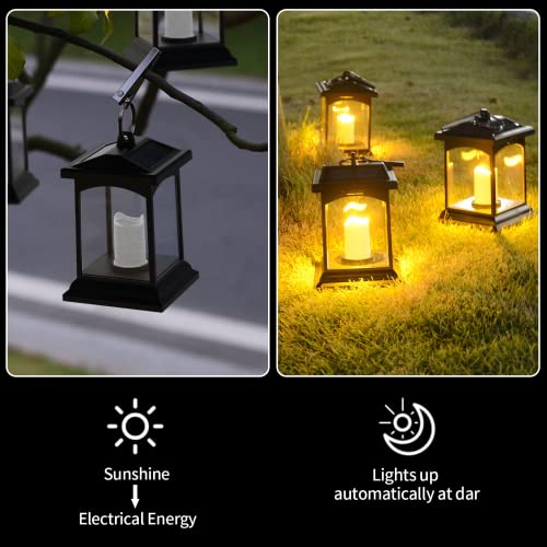 Hanging Solar Lantern Outdoor - 6 Pack Waterproof Solar Powered Lanterns Candles Lights Christmas Flickering Decoration for Patio Backyard Garden (Warm Light)