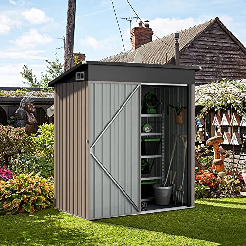 Aoxun 3.1 x 5.6 FT Outdoor Storage Shed - Storage Sheds Galvanized Metal Shed with Air Vent and Door, Tool Storage Backyard Shed Bike Shed, Tiny House Garden Tool Storage Shed for Backyard Patio Lawn