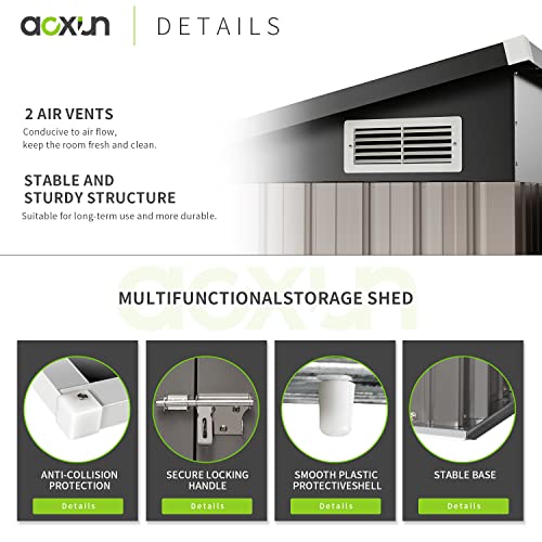 Aoxun 3.1 x 5.6 FT Outdoor Storage Shed - Storage Sheds Galvanized Metal Shed with Air Vent and Door, Tool Storage Backyard Shed Bike Shed, Tiny House Garden Tool Storage Shed for Backyard Patio Lawn