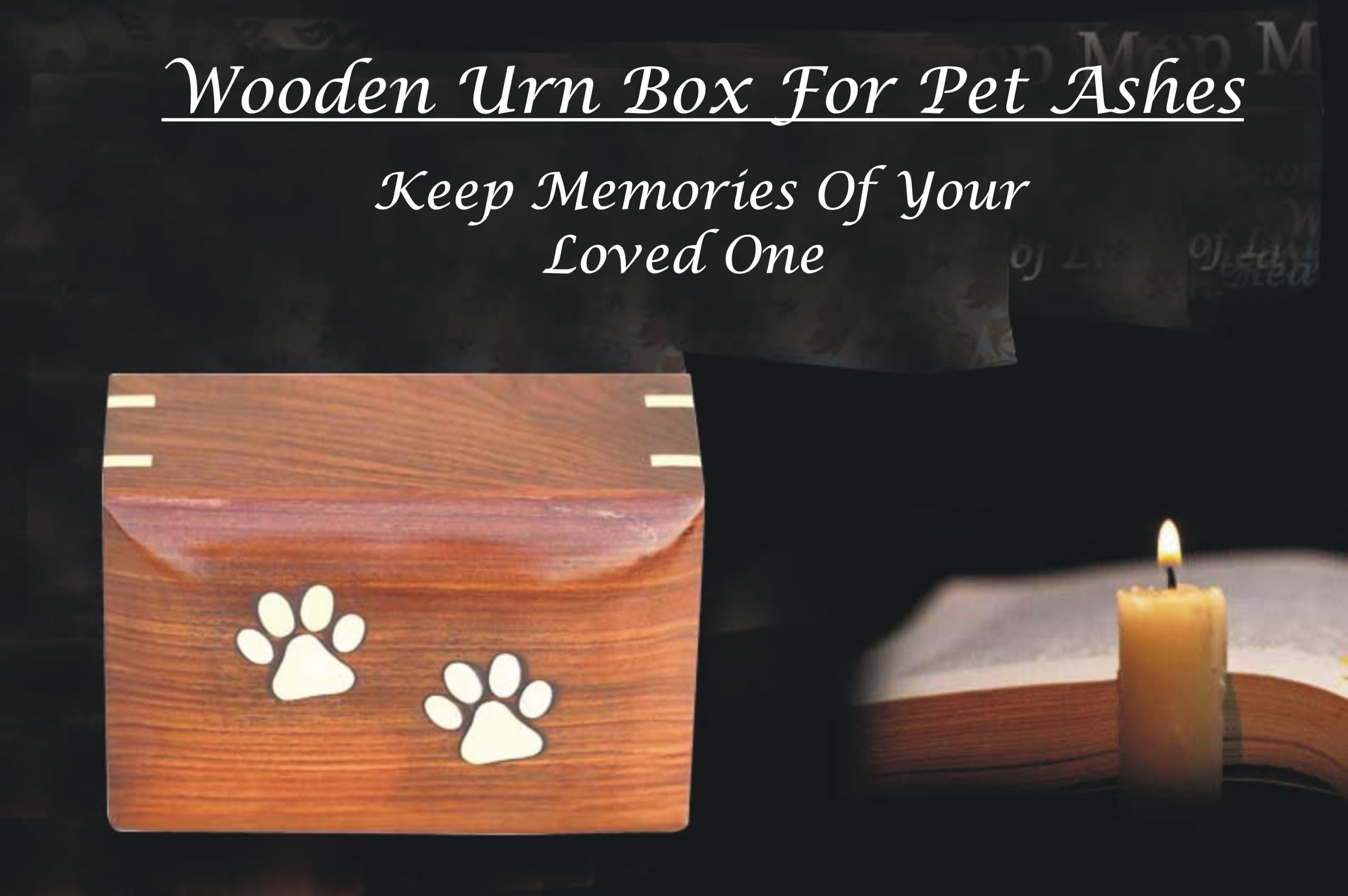 SUPER QUALITY HANDICRAFTS INDIA Wooden Brass Paw Print Urns For Pet Ashes | Wood Cremation Urns For Cat and Dog Ashes | Decorative Urns | Funeral Urns | Keepsake Box