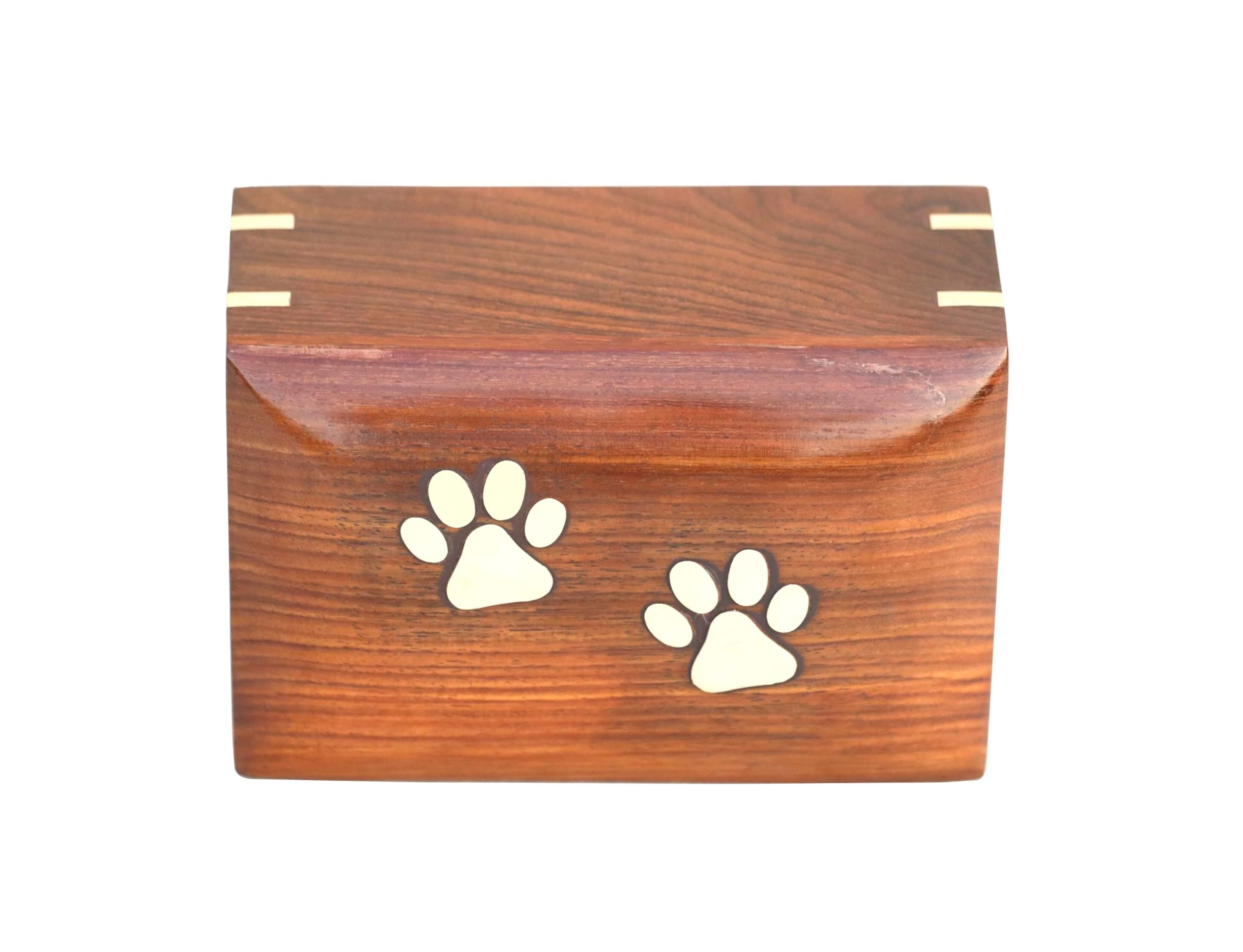 SUPER QUALITY HANDICRAFTS INDIA Wooden Brass Paw Print Urns For Pet Ashes | Wood Cremation Urns For Cat and Dog Ashes | Decorative Urns | Funeral Urns | Keepsake Box