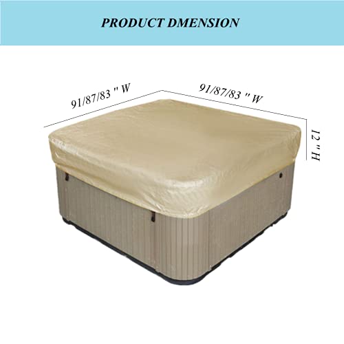 Aurragiy Square Hot Tub Cover Garden Hot Tub Spa Cover Replacement Waterproof UV Protected Rectangular Spa Cover Outdoor Spa Covers-Beige (87''Lx87''Wx12''H)
