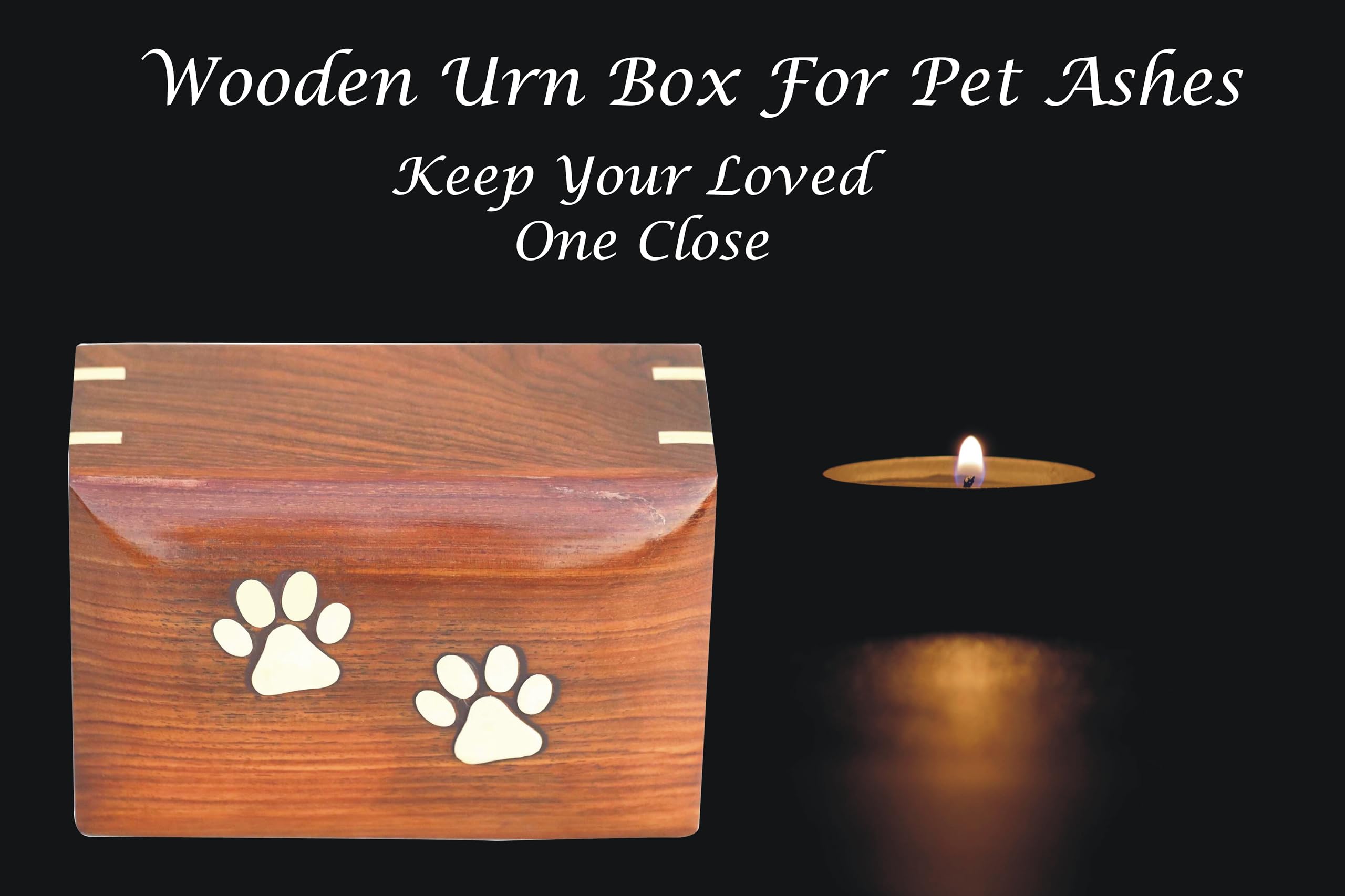 SUPER QUALITY HANDICRAFTS INDIA Wooden Brass Paw Print Urns For Pet Ashes | Wood Cremation Urns For Cat and Dog Ashes | Decorative Urns | Funeral Urns | Keepsake Box