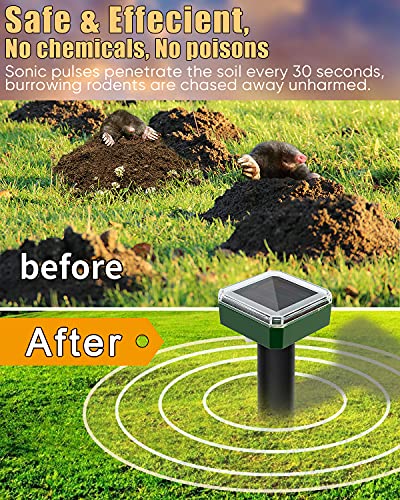 SEEKBIT Ultrasonic Mole Repellent Solar Powered Sonic Mole Snake Gopher Vole Repellent Deterrent Spikes for Lawn Garden Yard, Groundhog Repeller, Waterproof (8 Pack)