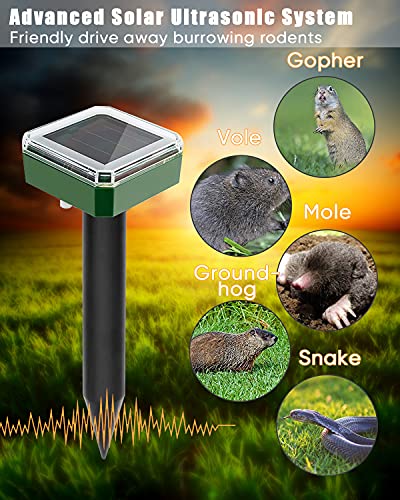 SEEKBIT Ultrasonic Mole Repellent Solar Powered Sonic Mole Snake Gopher Vole Repellent Deterrent Spikes for Lawn Garden Yard, Groundhog Repeller, Waterproof (8 Pack)