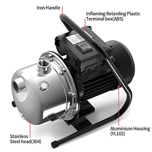 Lanchez 1.6 HP Shallow Well Pump Garden Pump,Portable Water Transfer Draining Irrigation Pump for Water Removal, Lawn Fountain Pump,Irrigation Pump 1162 GPH 147 Feet Height