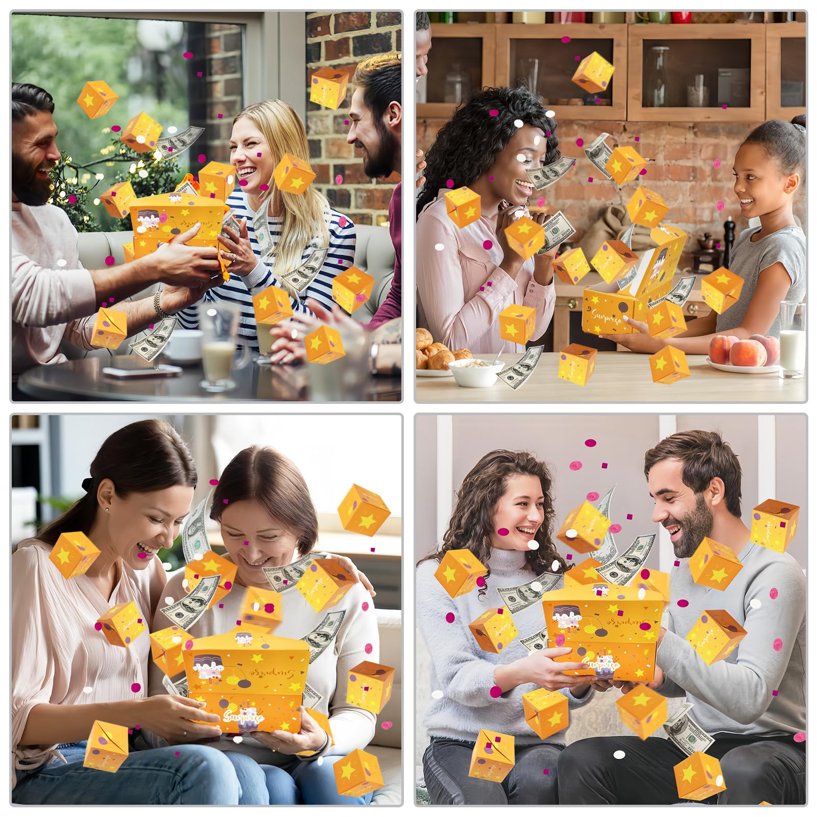 Surprise Gift Box Explosion for Money, Unique Folding Bouncing Red Envelope Gift Box with Confetti, Cash Explosion Luxury Gift Box for Mom Birthday Anniversary Valentine Proposal (15 Bounces) (Yellow)