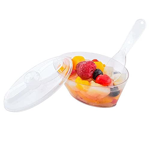 Kaya Plastic Oval Cups with Lids and Spoons - 4 oz. | Clear | 12 Sets (Pack of 2)