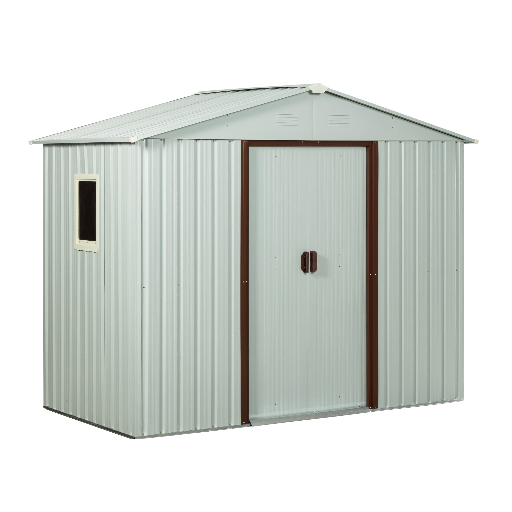 OMGO 8 x 4Ft Outdoor Metal Storage Shed with Side Window, Outside Utility Tool House w/Sliding Doors & Lock, Floor Base and Air Vents, for Backyard, Lawn, Pool