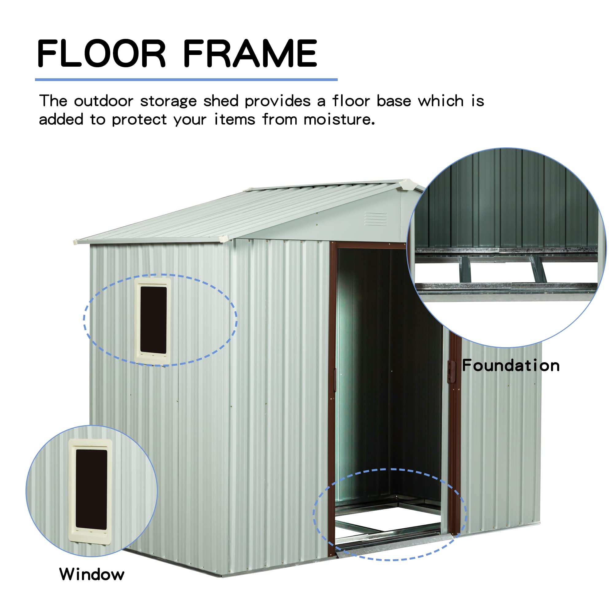 OMGO 8 x 4Ft Outdoor Metal Storage Shed with Side Window, Outside Utility Tool House w/Sliding Doors & Lock, Floor Base and Air Vents, for Backyard, Lawn, Pool
