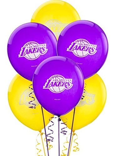 Amscan LA Lakers Printed Latex Balloons - 12', 6 Pcs (Pack of 2)