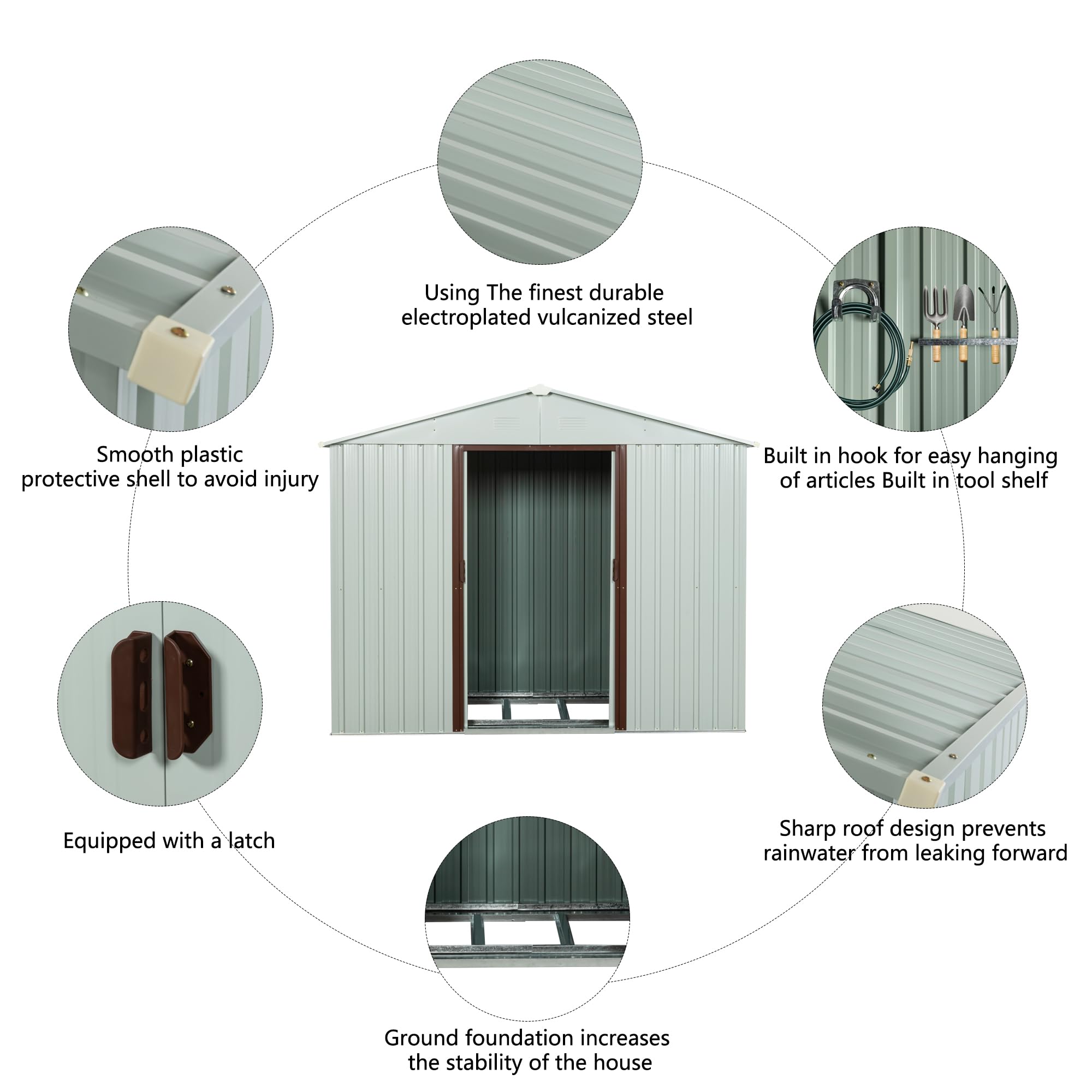 OMGO 8 x 4Ft Outdoor Metal Storage Shed with Side Window, Outside Utility Tool House w/Sliding Doors & Lock, Floor Base and Air Vents, for Backyard, Lawn, Pool