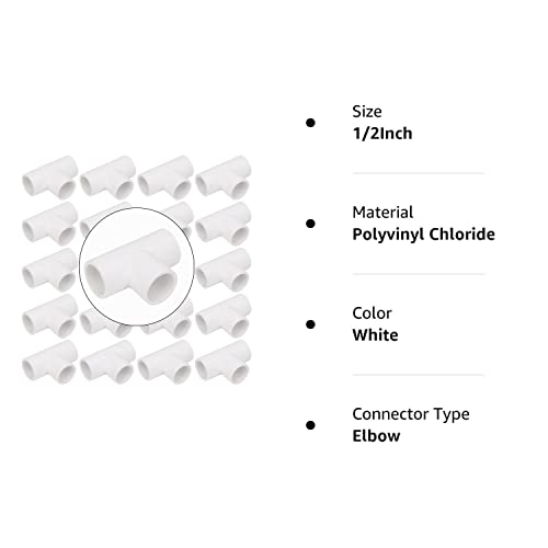 CEE 20 Pack 3 Way 1/2 Inch Tee PVC Fittings, 1/2inch SCH 40 PVC Pipe Fitting Adapter for Water Supplies Build PVC Furniture DIY Garden Shelf Greenhouse (Socket *Socket*Socket)