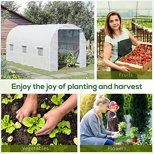 Outsunny 15' x 7' x 7' Walk-in Tunnel Greenhouse Garden Plant Growing House with Door and Ventilation Window, White