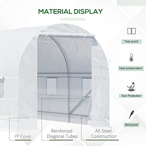 Outsunny 15' x 7' x 7' Walk-in Tunnel Greenhouse Garden Plant Growing House with Door and Ventilation Window, White